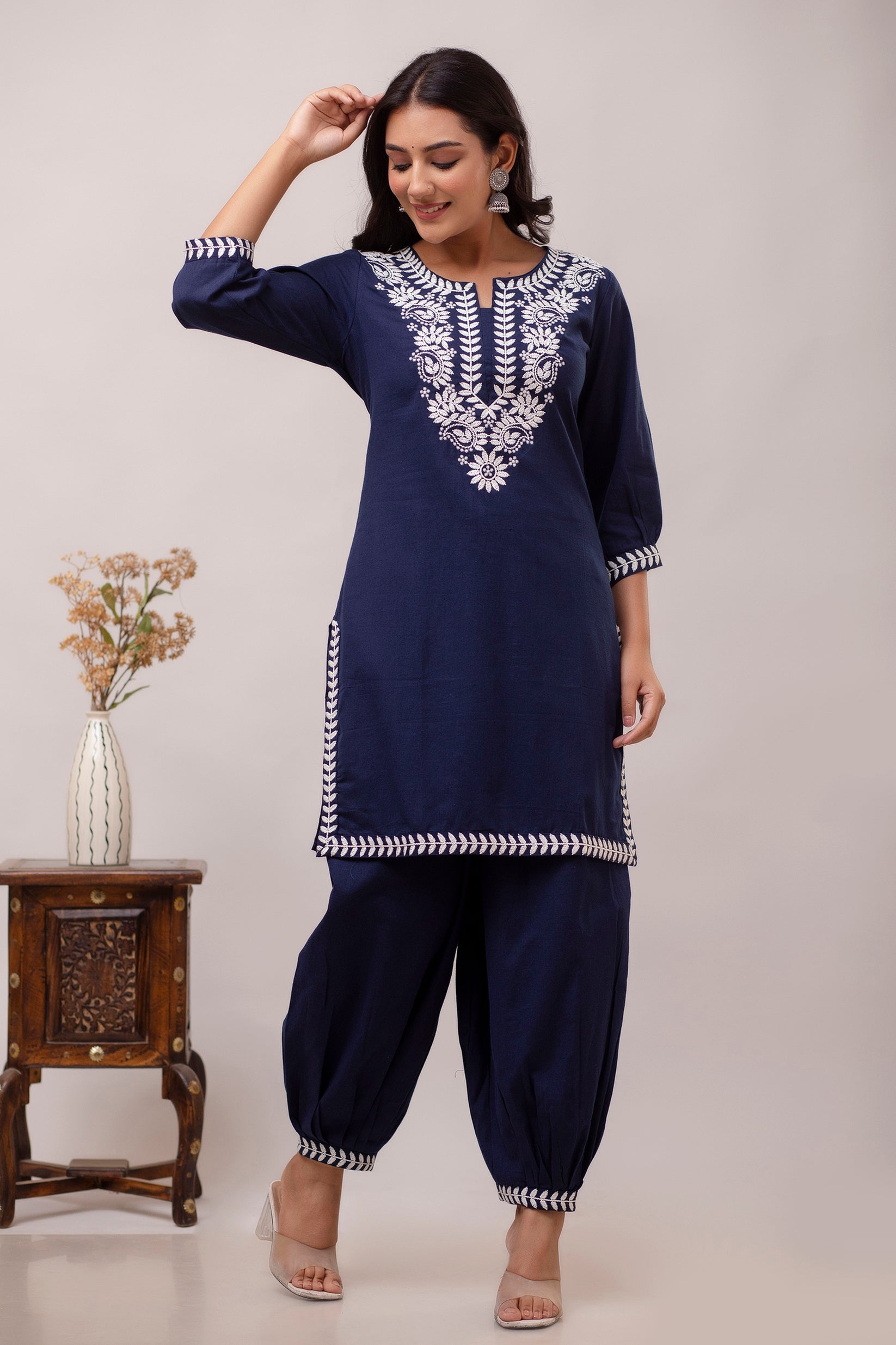 Cotton Flex Navy Blue Afghani co-ord set – Disha Dakshin